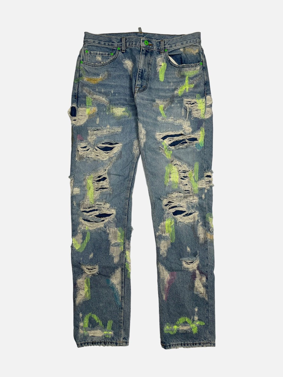Vlone Endless Denim Green Distressed Light Wash Jeans | Grailed