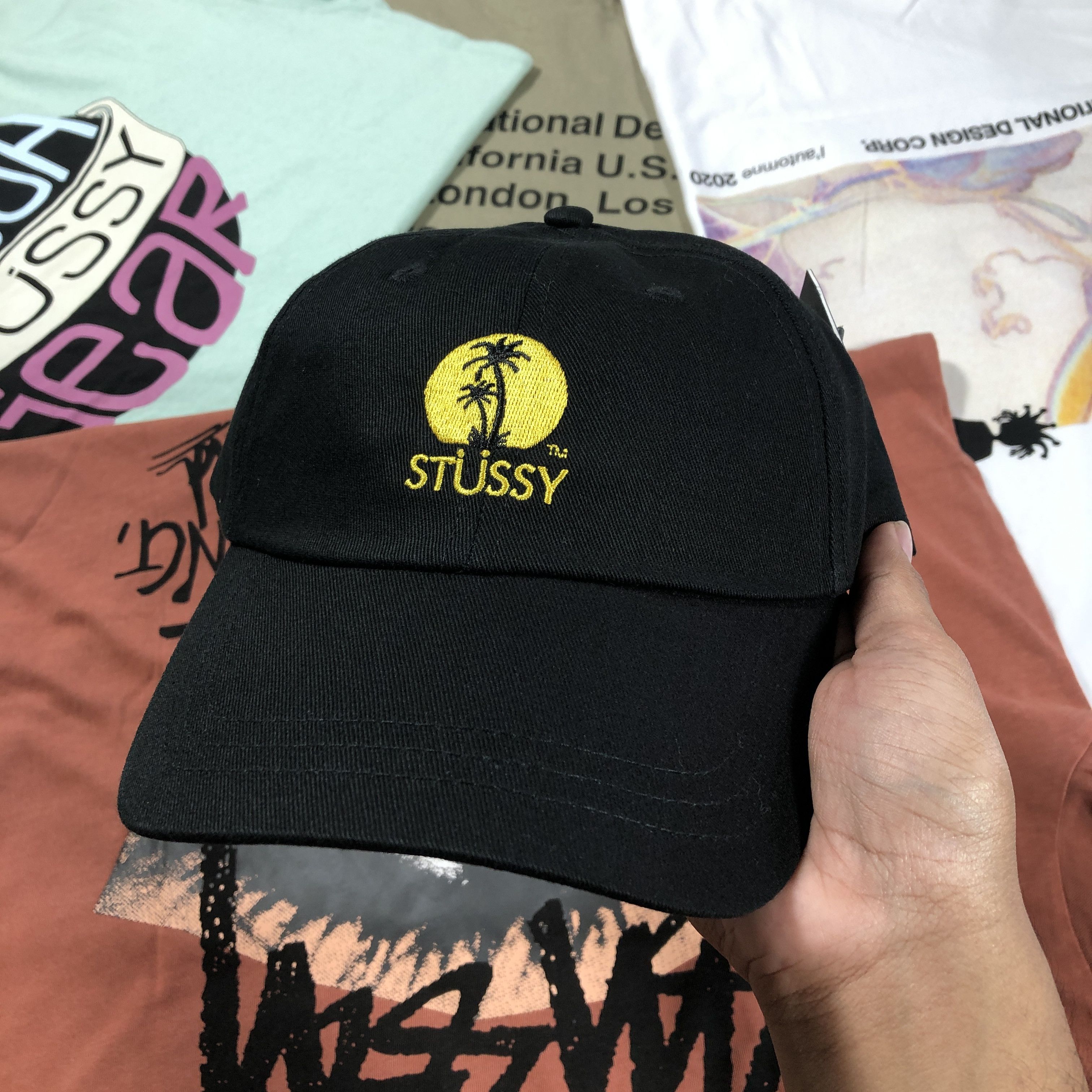 Streetwear × Stussy PALM TREE LOGO STUSSY CAP HAT - BLACK | Grailed