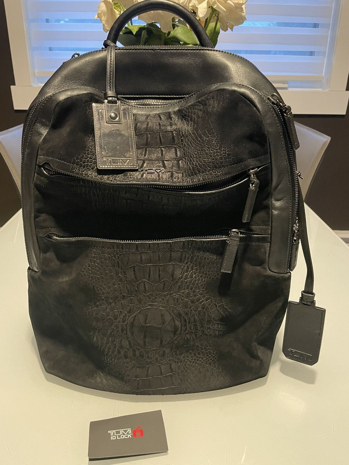 Tumi Tumi Landon Alcott Crocodile Embossed Black Leather Backpack | Grailed
