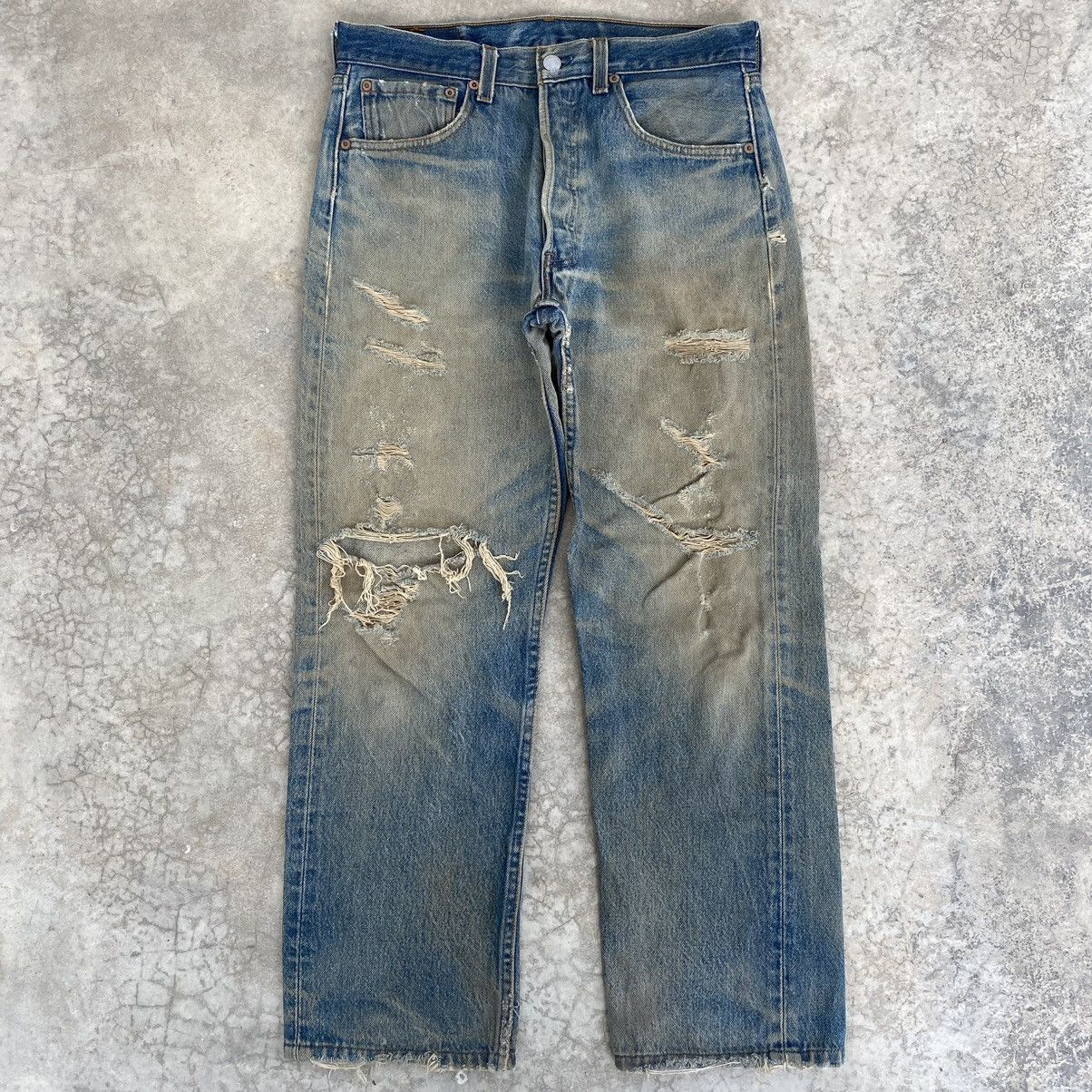Levi's Thrashed! VTG Late 80’s Levis 501 Faded Ripped Mud Jeans | Grailed