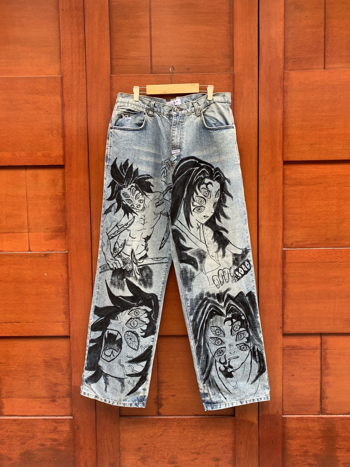 Custom Custom jeans Kokushibo Demon Slayer Revlective hand painted ...