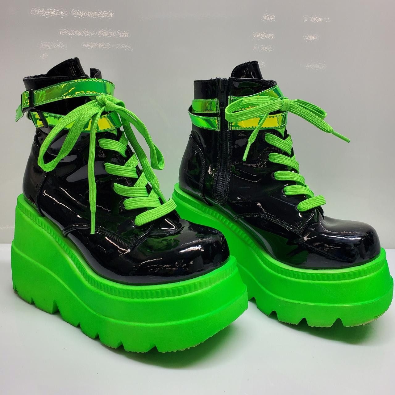 Demonia Cult Demonia black green glow in the dark platform boots | Grailed