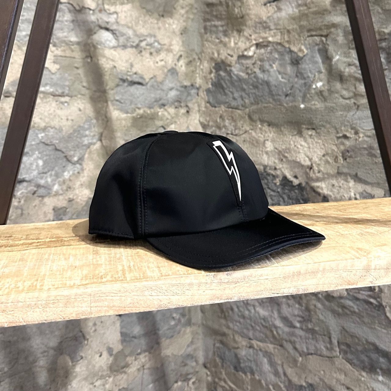Neil Barrett Neil Barrett 3D Lightning Bolt Black Satin Cap | Grailed
