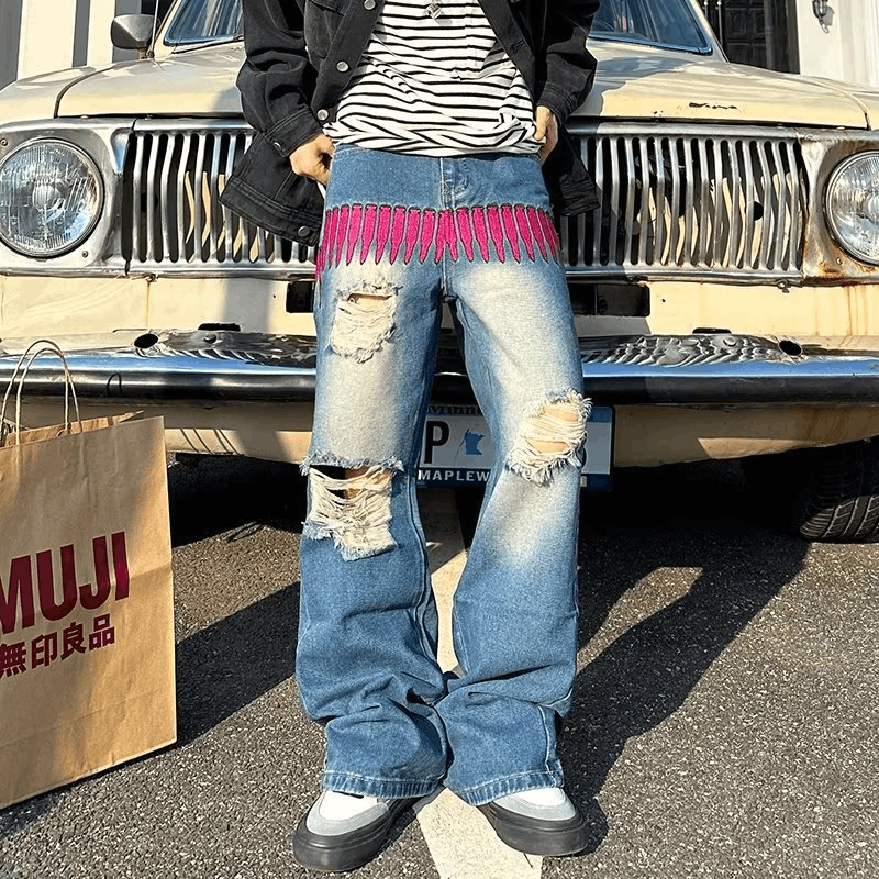 Japanese Brand × Jean × Streetwear Bullet Graphic Distressed Blue ...