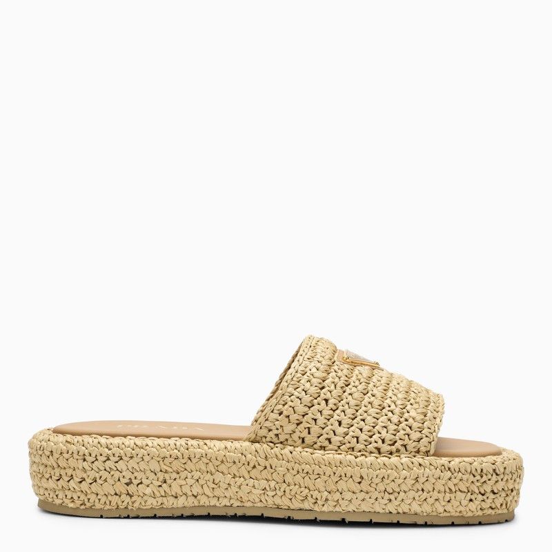 Prada Prada Beige Raffia Platform Slide | Grailed