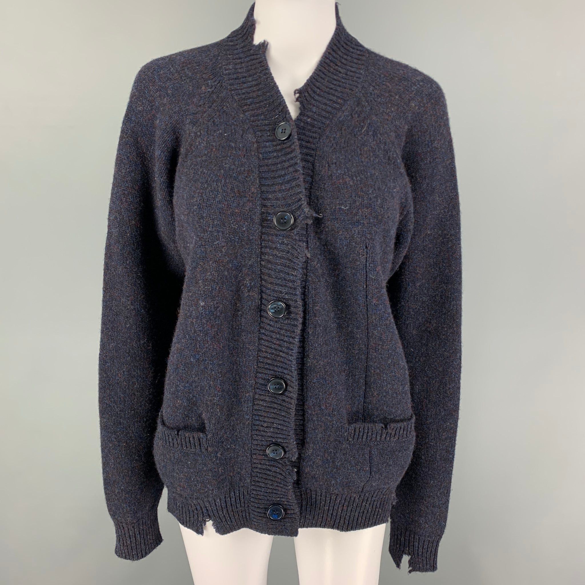 Maison Margiela Navy Knitted Lana Wool Cardigan | Grailed
