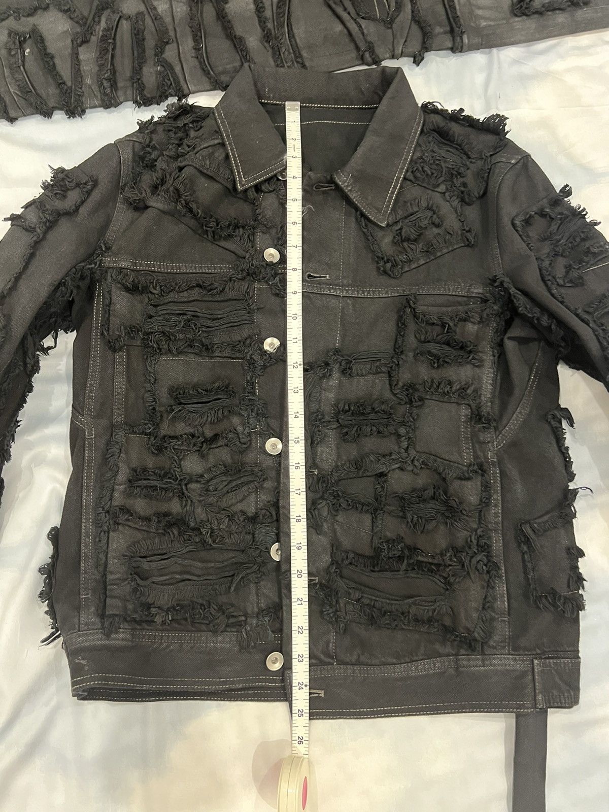 Rick Owens Rick Owens cropped distressed patchwork worker jacket | Grailed