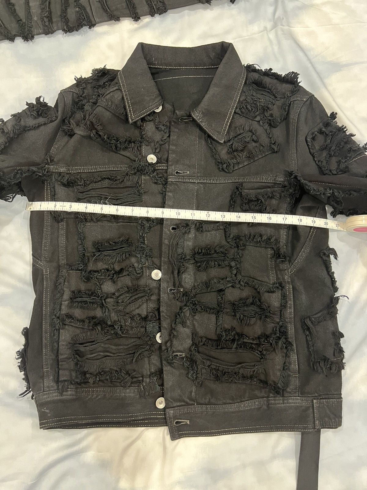 Rick Owens Rick Owens cropped distressed patchwork worker jacket | Grailed