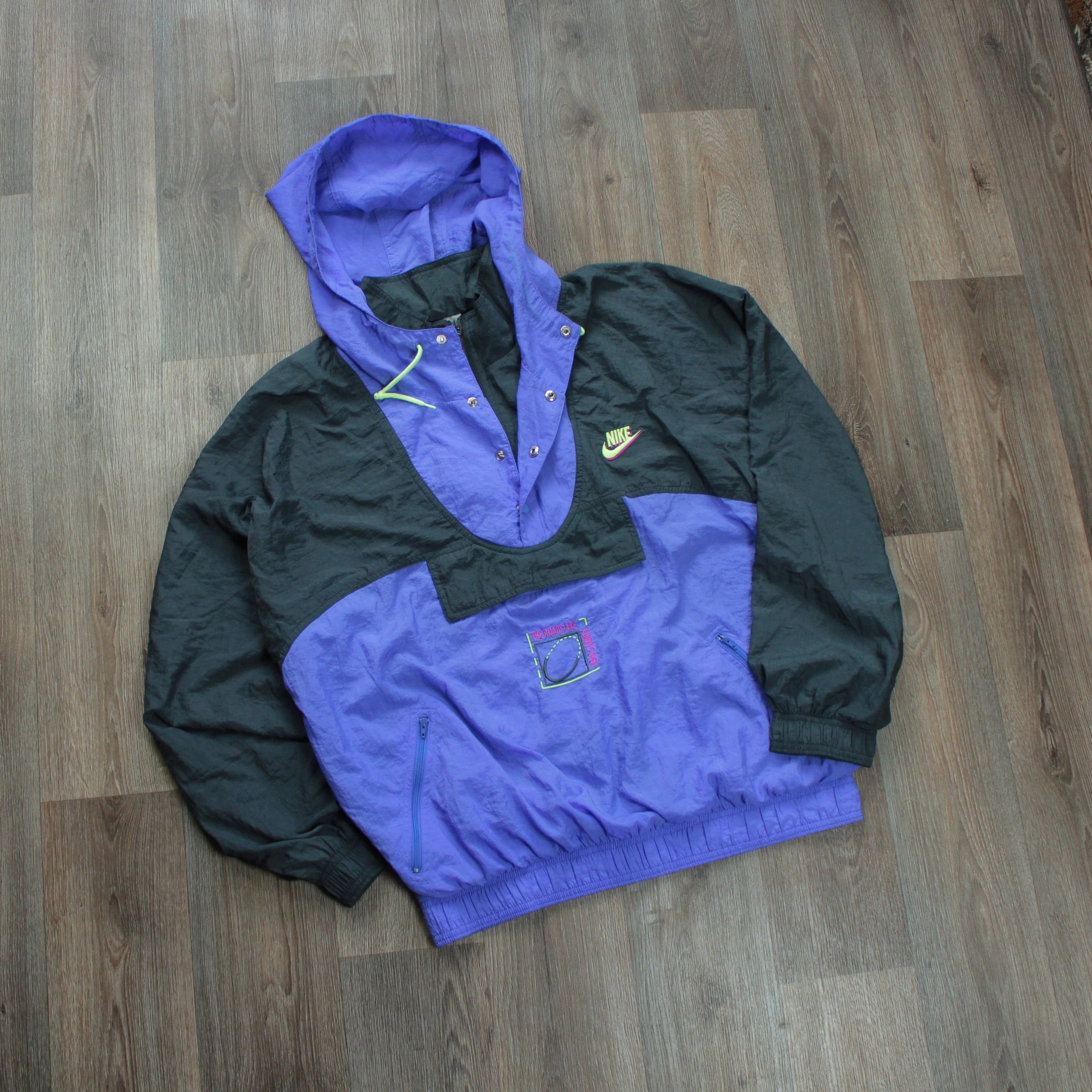 Nike Vintage nike anorak jacket double logo violet oversize hood | Grailed