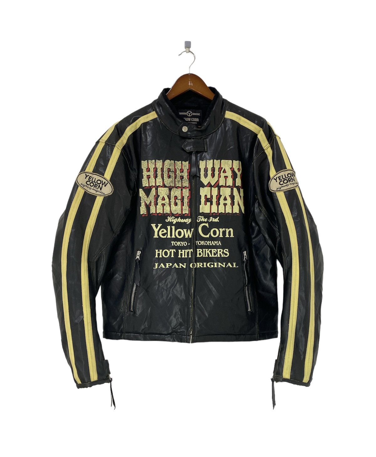 Leather Jacket × Racing × Yellow Corn Vintage Yellow Corn Leather ...