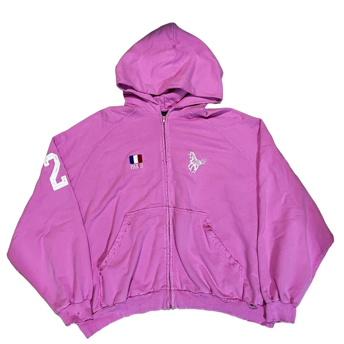 Balenciaga BALENCIAGA PINK POLO SET DISTRESSED ZIP UP HOODIE | Grailed