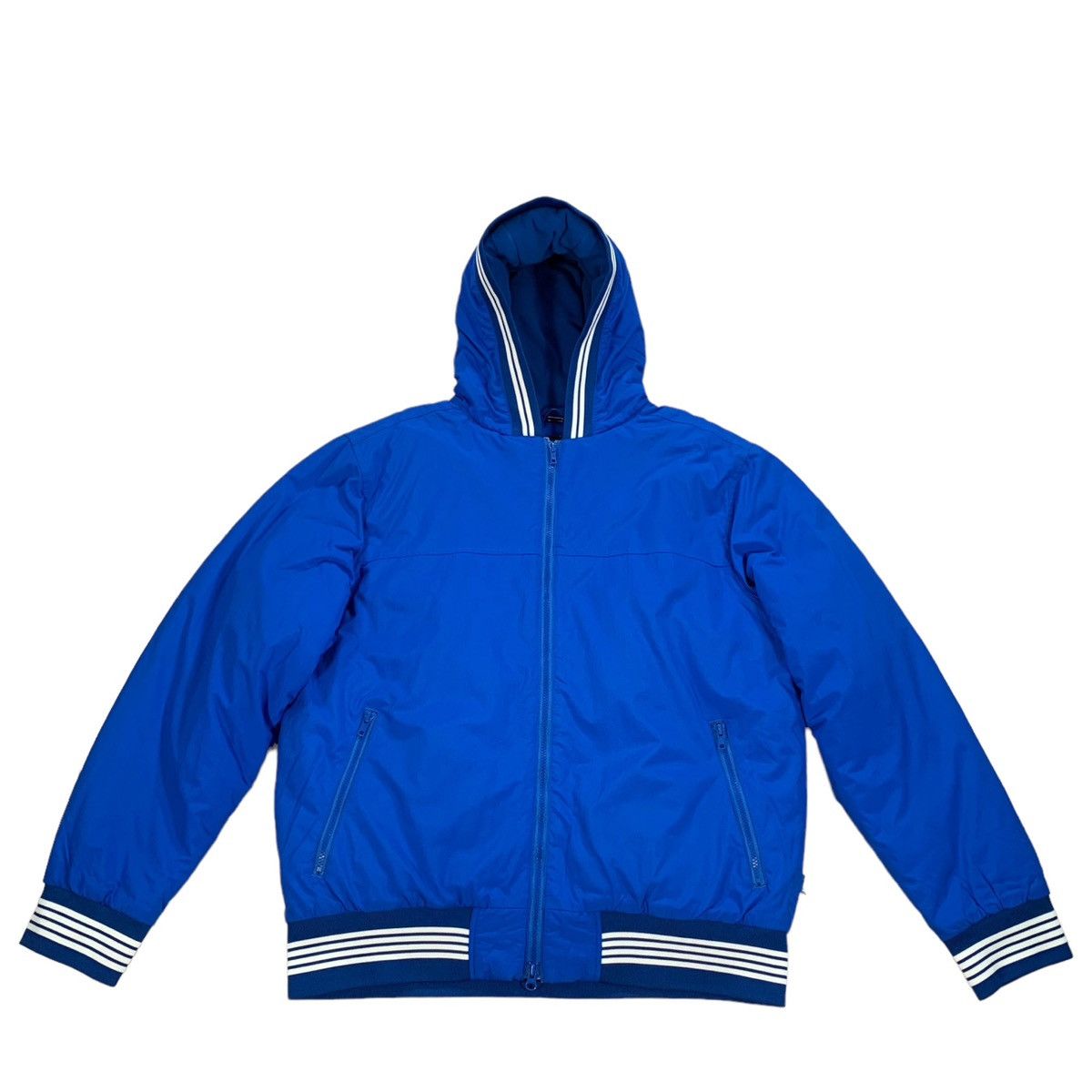 Vintage Vintage Stussy Blue White Fleece Lined Zip Up Puffer Jacket ...