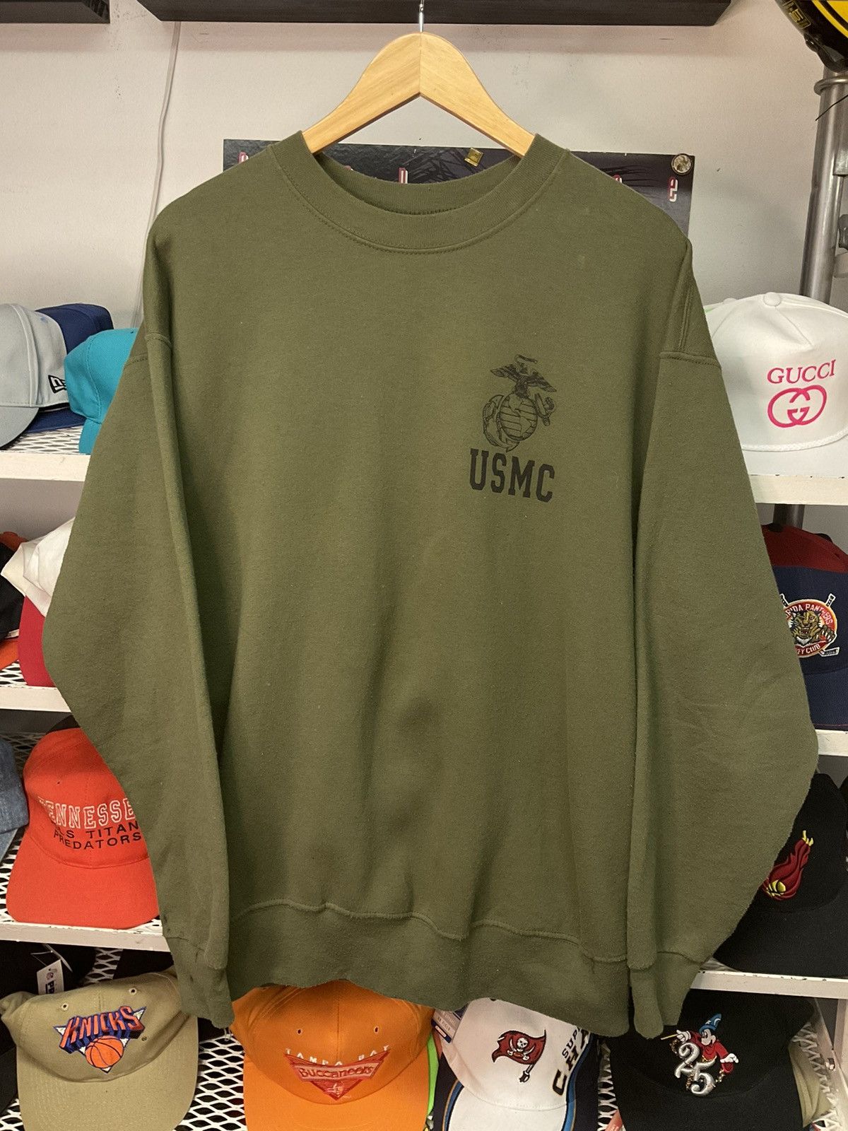 Vintage Vintage 90s Faded Olive Green USMC Crewneck Sweater L | Grailed