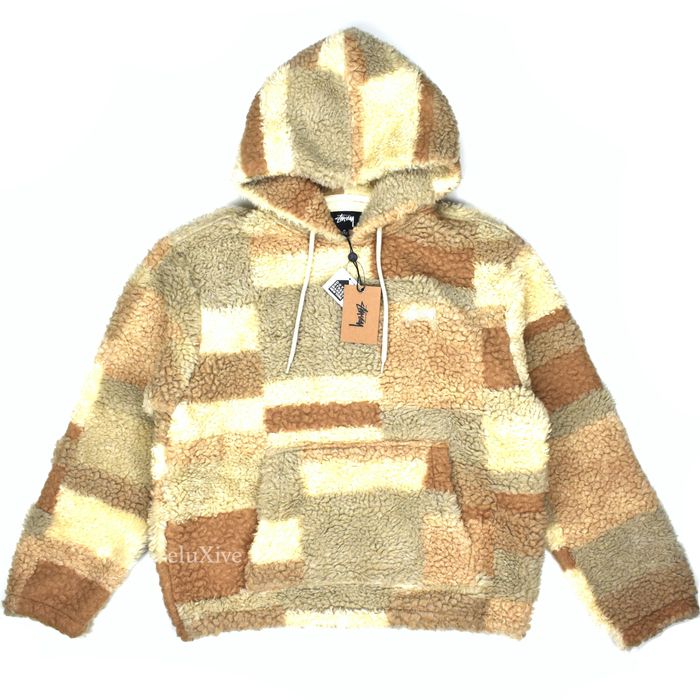 Stussy Stussy Tan Color Block Bronson Sherpa Fleece Hoodie DS | Grailed