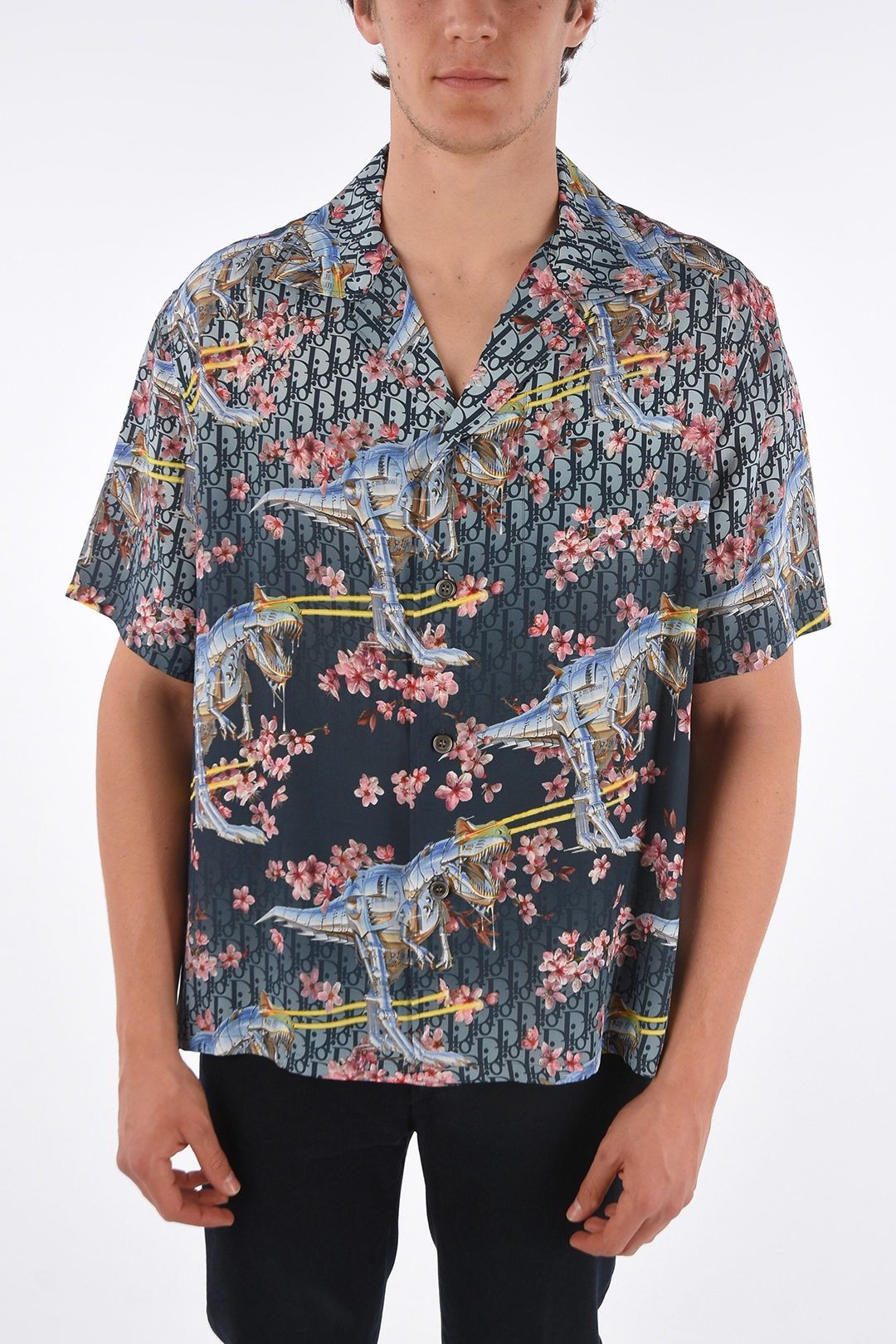 Dior Dior X Sorayama Laser T-Rex Monogram Silk Shirt | Grailed