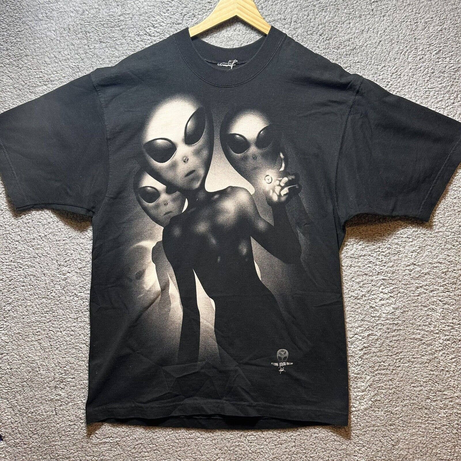 Vintage Vintage 90s Alien Liquid Blue Shirt Space Art UFO 1996 L/XL ...
