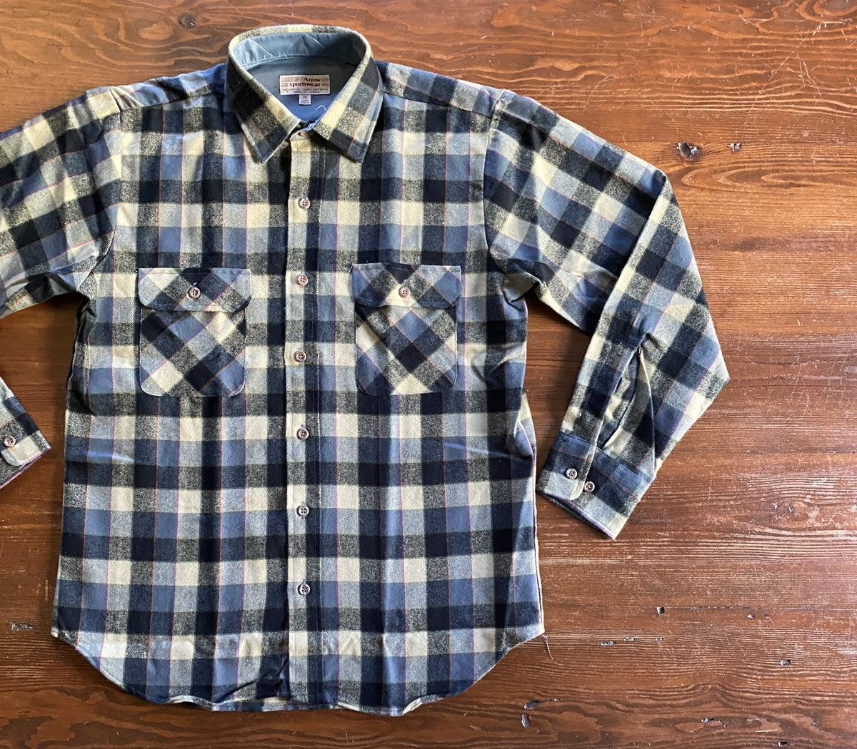 Arrow × Flannel × Vintage Vintage 80’s Arrow Plaid Flannel Long Sleeve ...