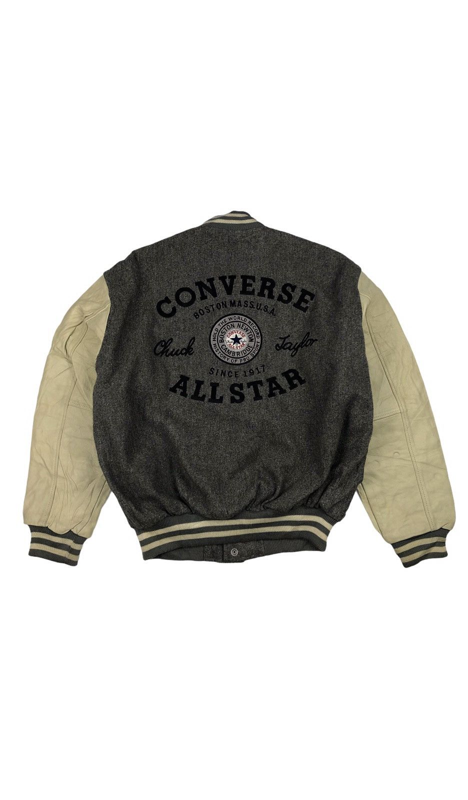 Converse × Varsity Jacket × Vintage Vintage CONVERSE big logo embroidery leather sleeve varsity ...