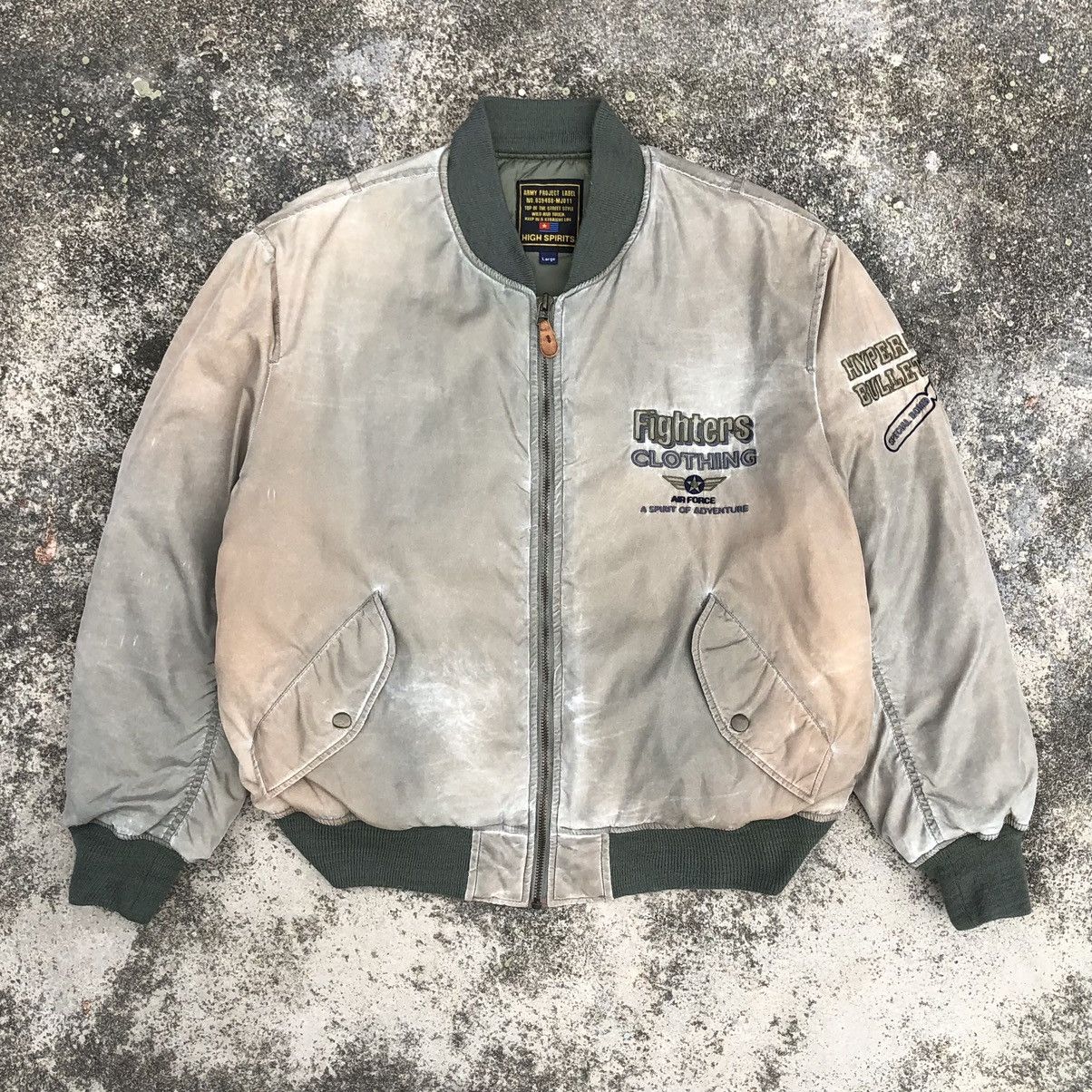 Vintage Vintage Sun Faded Clothing Army Project Label Bomber Jacket ...