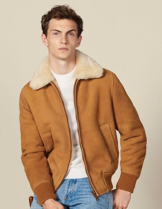 Sandro Real Shearling Suede Leather Jacket | Grailed