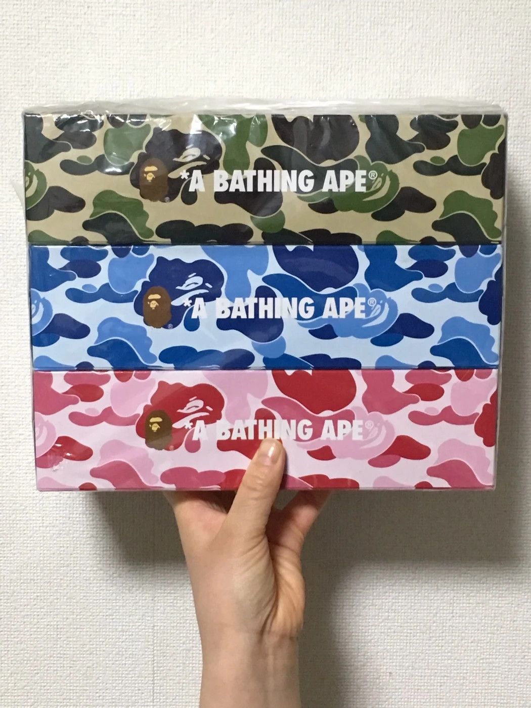 Bape BAPE ABC Camo Tissue 3 Box Set Pack Pink Blue Green | Grailed