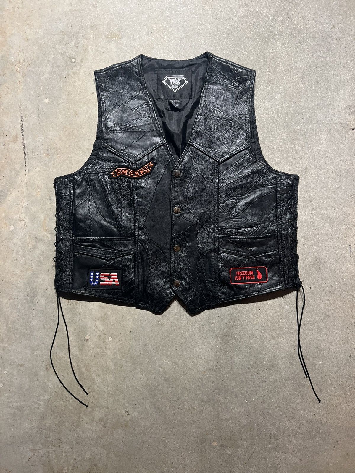 Leather Jacket × Vintage 90’s Punk Patchwork Biker Vest | Grailed