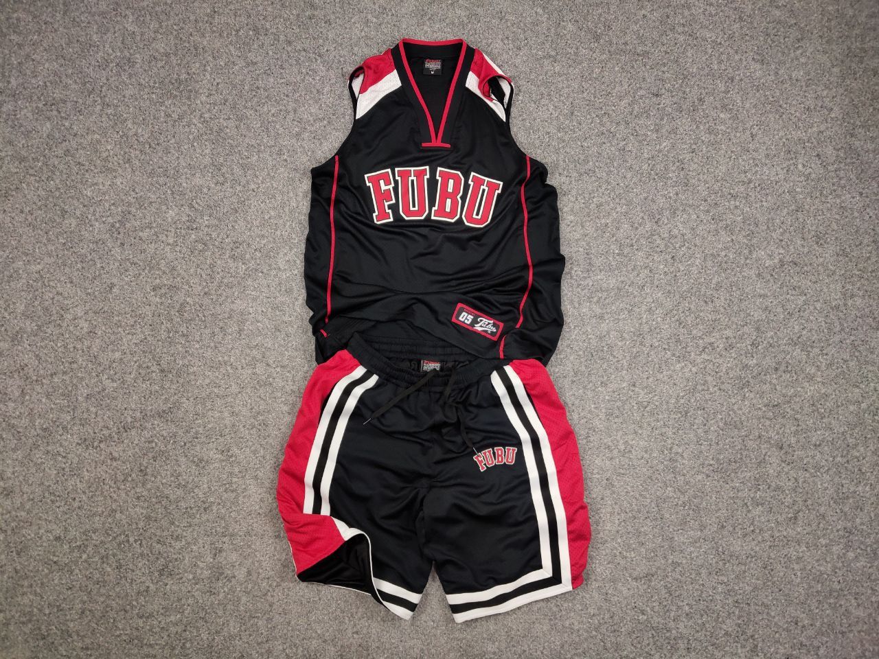 Vintage Fubu logo black sets College Mesh Oversize T-shirt / Shorts ...