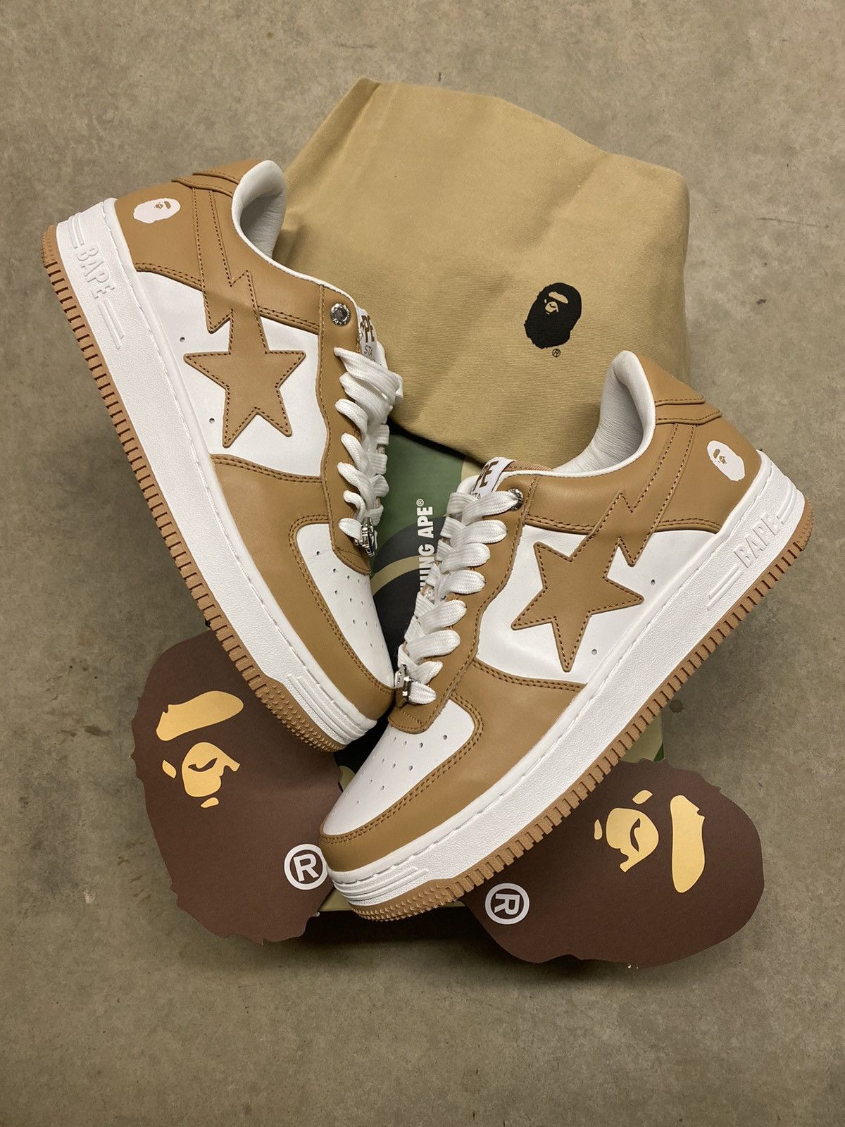 Bape Bape premium leather bapestas beige | Grailed
