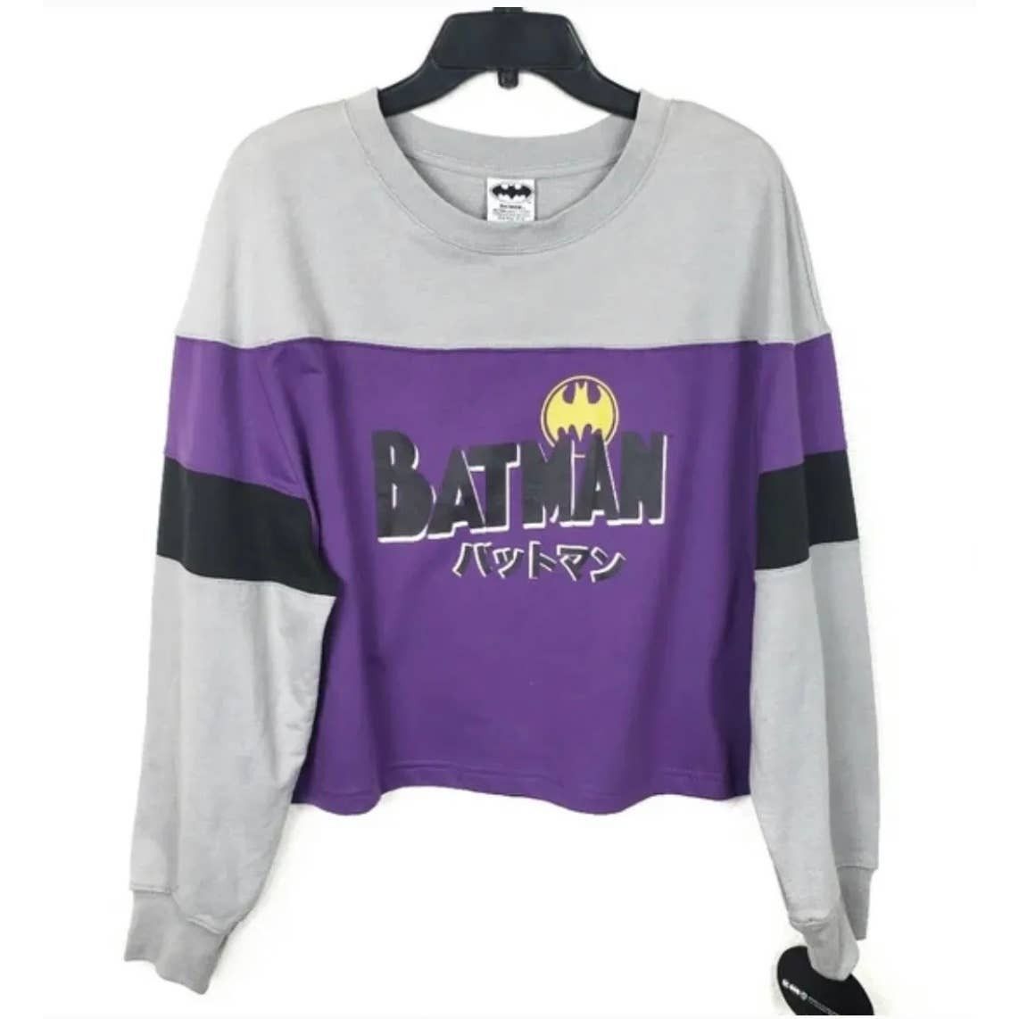 Batman Batman Logo Kanji Color Block LS Cropped Sweatshirt Top S | Grailed