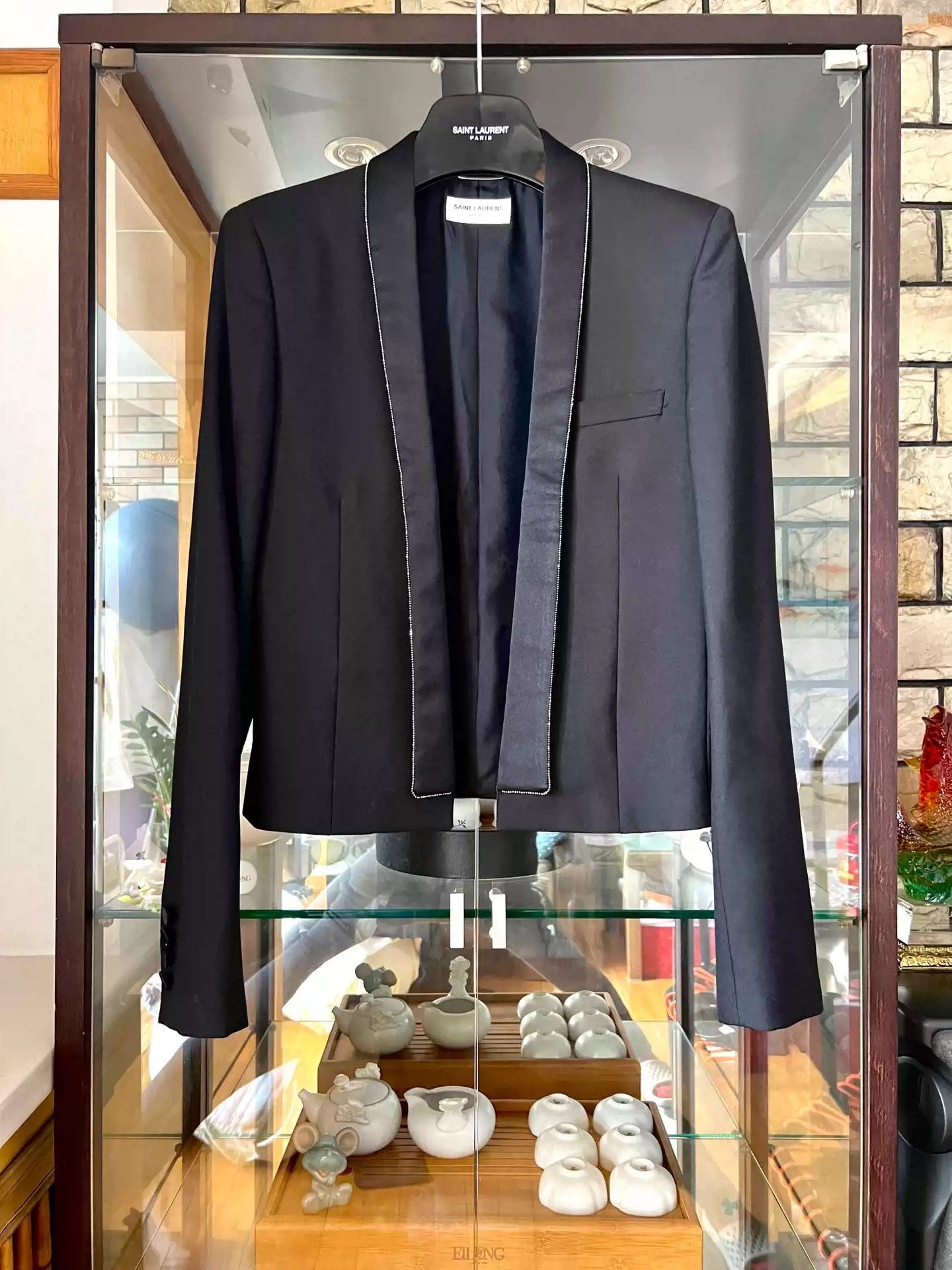 Saint Laurent Paris Saint Laurent studded satin suit with green fruit ...