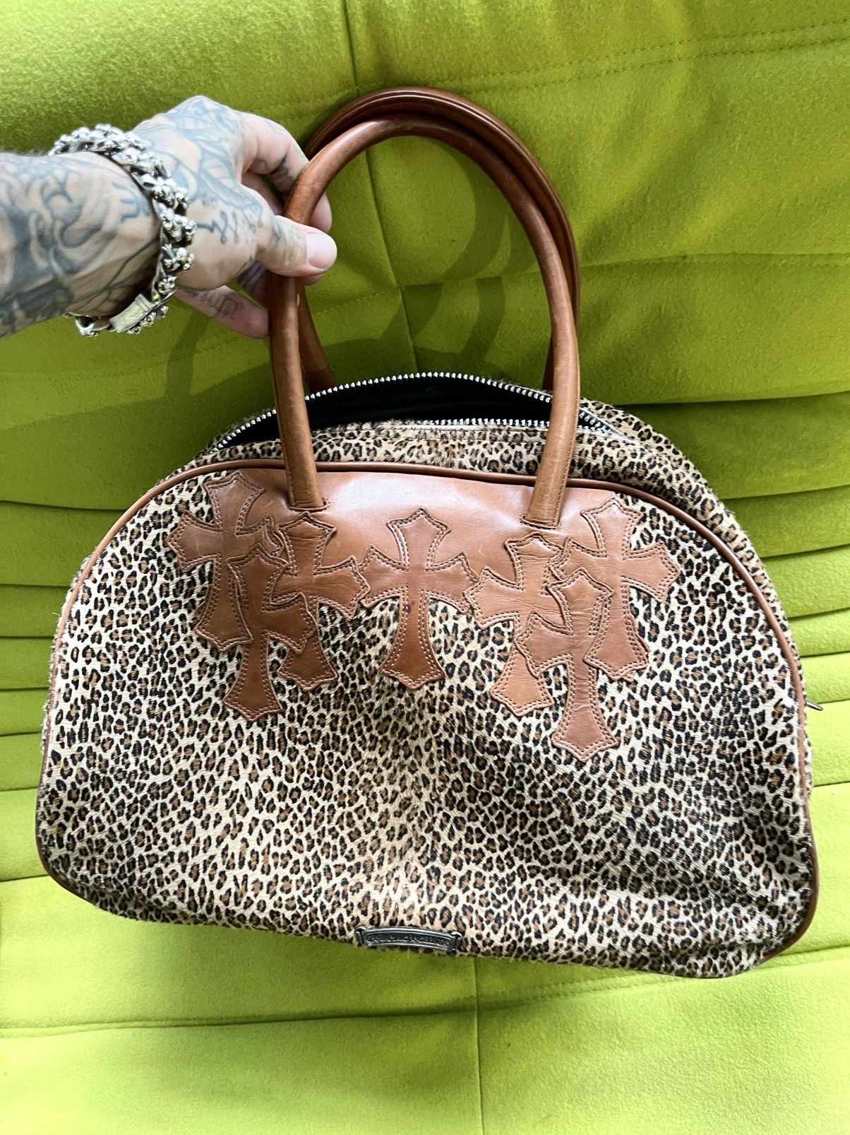 Chrome Hearts Chrome Hearts Custom Leopard Fur CROSS Patch Duffle Bag ...