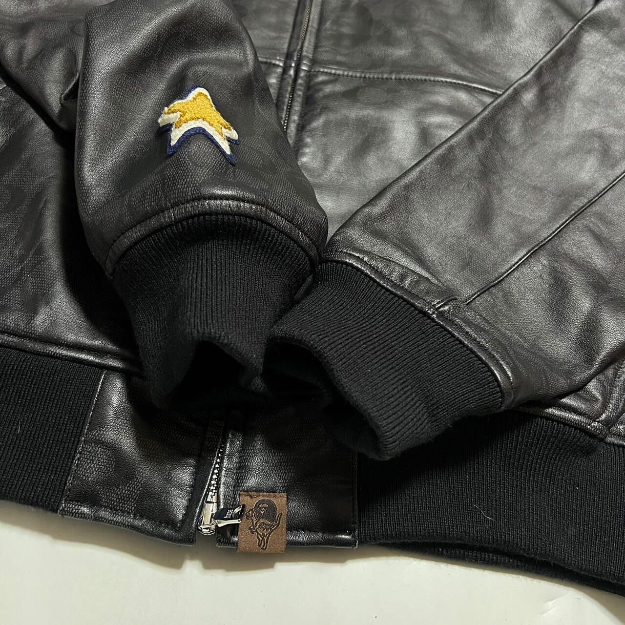 Bape × Coach BAPE x coach shark full zip hoodie leather jacket black ...