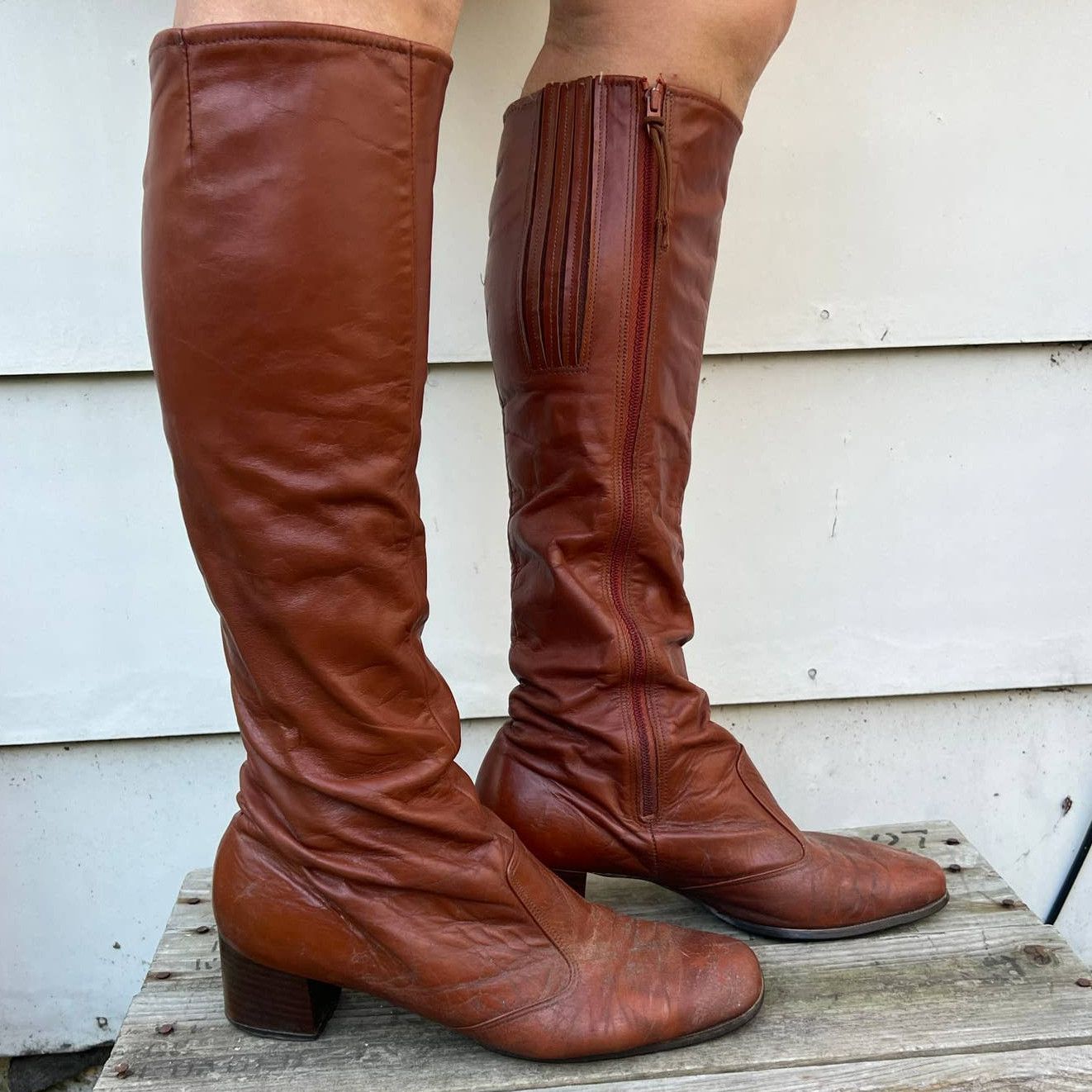 Vintage Vintage 60s Cobbies Knee High Zip Up Brown Go Go Boots | Grailed