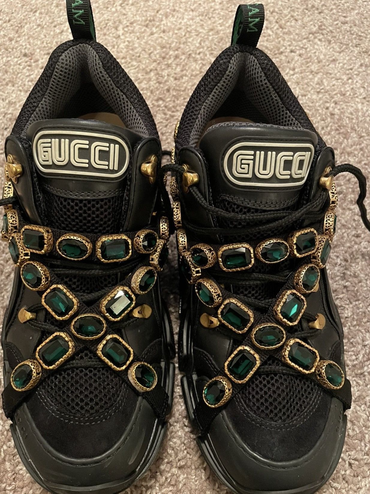 Gucci Gucci x Sega Black Flashtrek Sneaker with Green Gems | Grailed