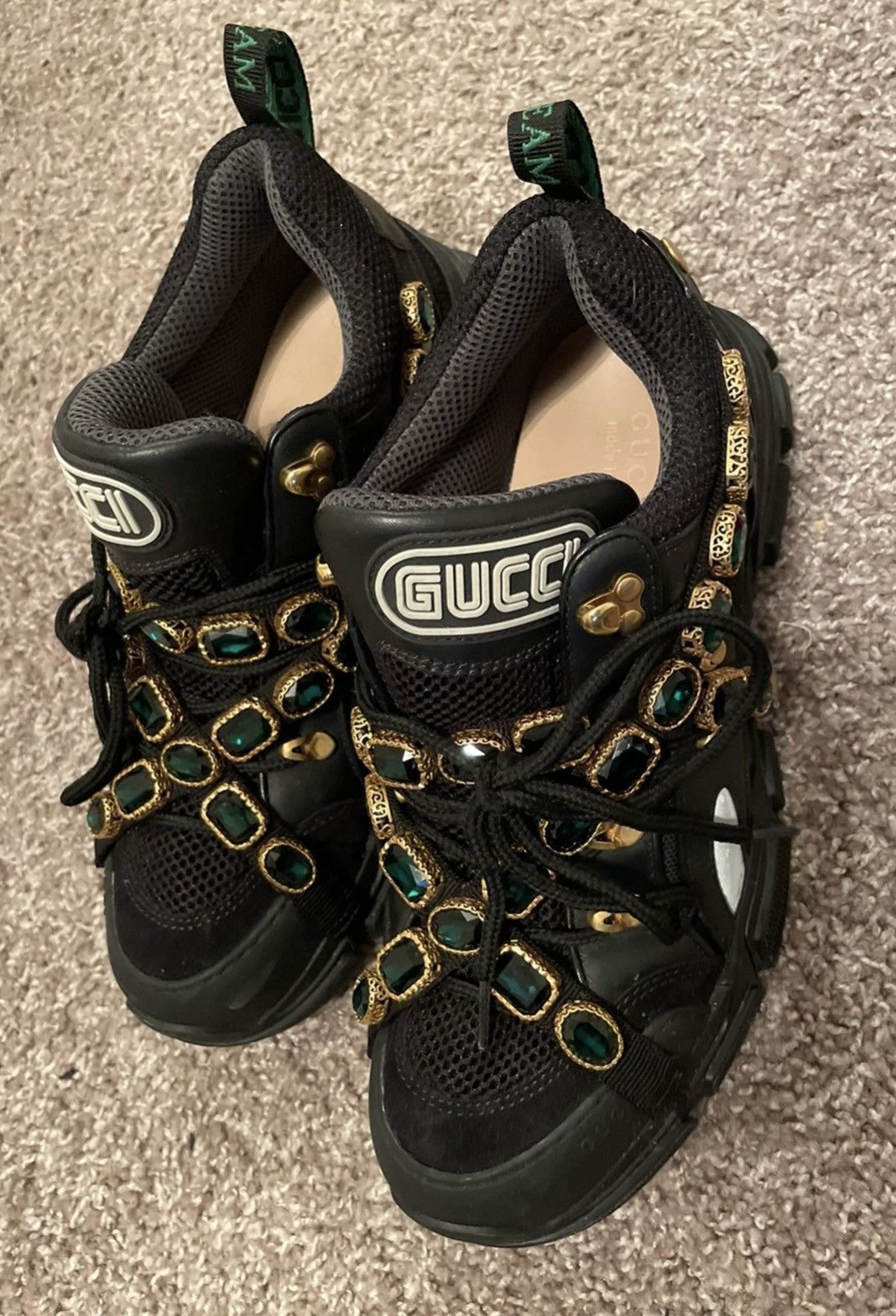 Gucci Gucci x Sega Black Flashtrek Sneaker with Green Gems | Grailed