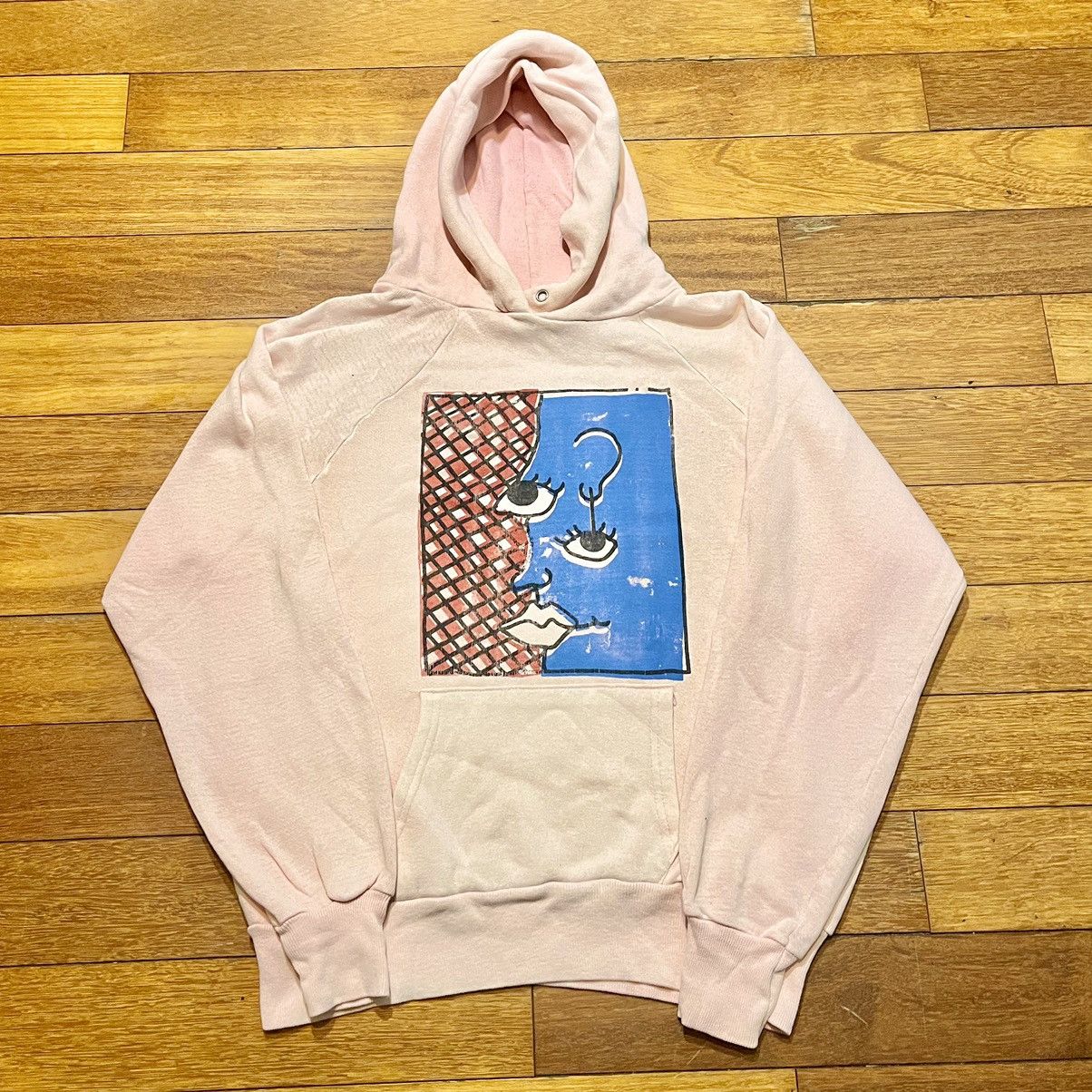 Vintage VINTAGE 80s PINK RAGLAN FACE PAINTING ART HOODIE! | Grailed