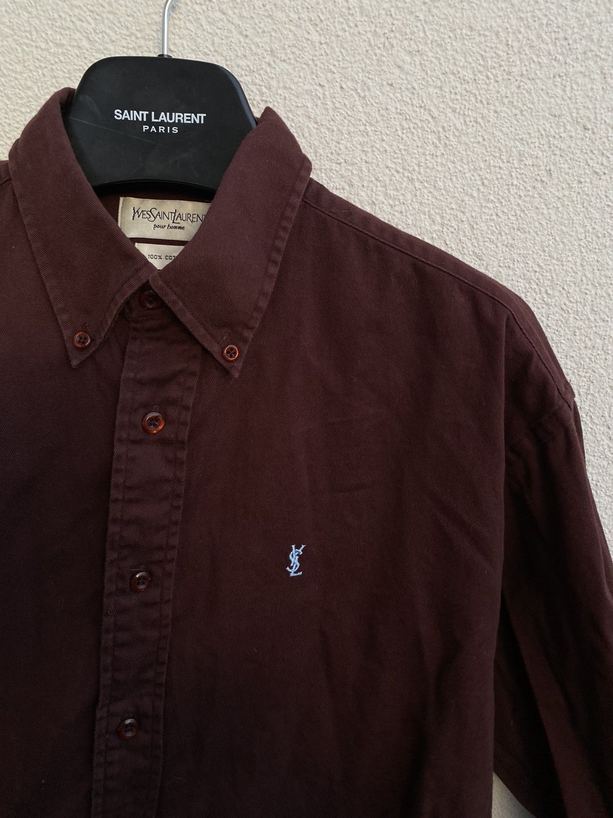Vintage × Yves Saint Laurent Brown YSL Shirt Cotton Heavy Yves Saint ...