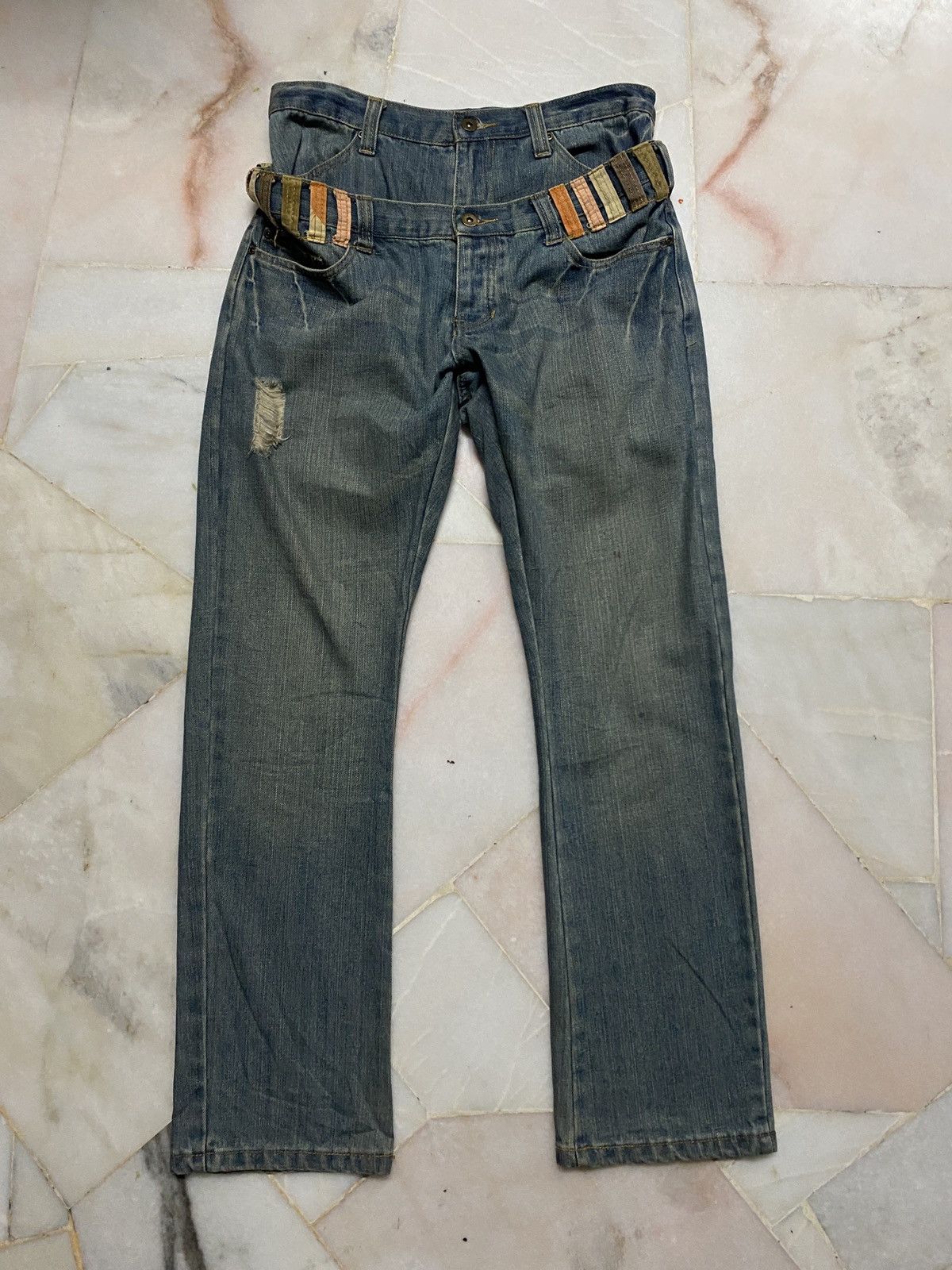 Vintage 💥RARE💥BROWNY DOUBLE WAIST DISTRESS JEANS DENIM TRAVIS STYLE ...