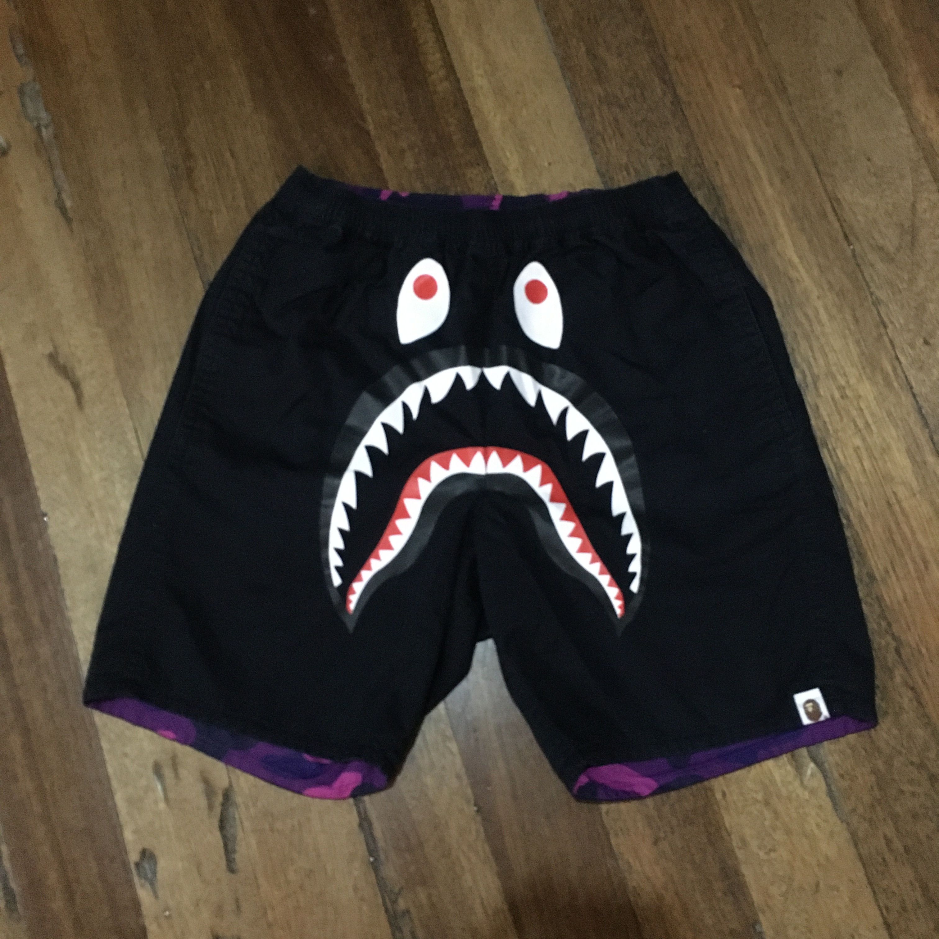 Bape Bape Shark / Purple Camo Swim Short Reversible | Grailed