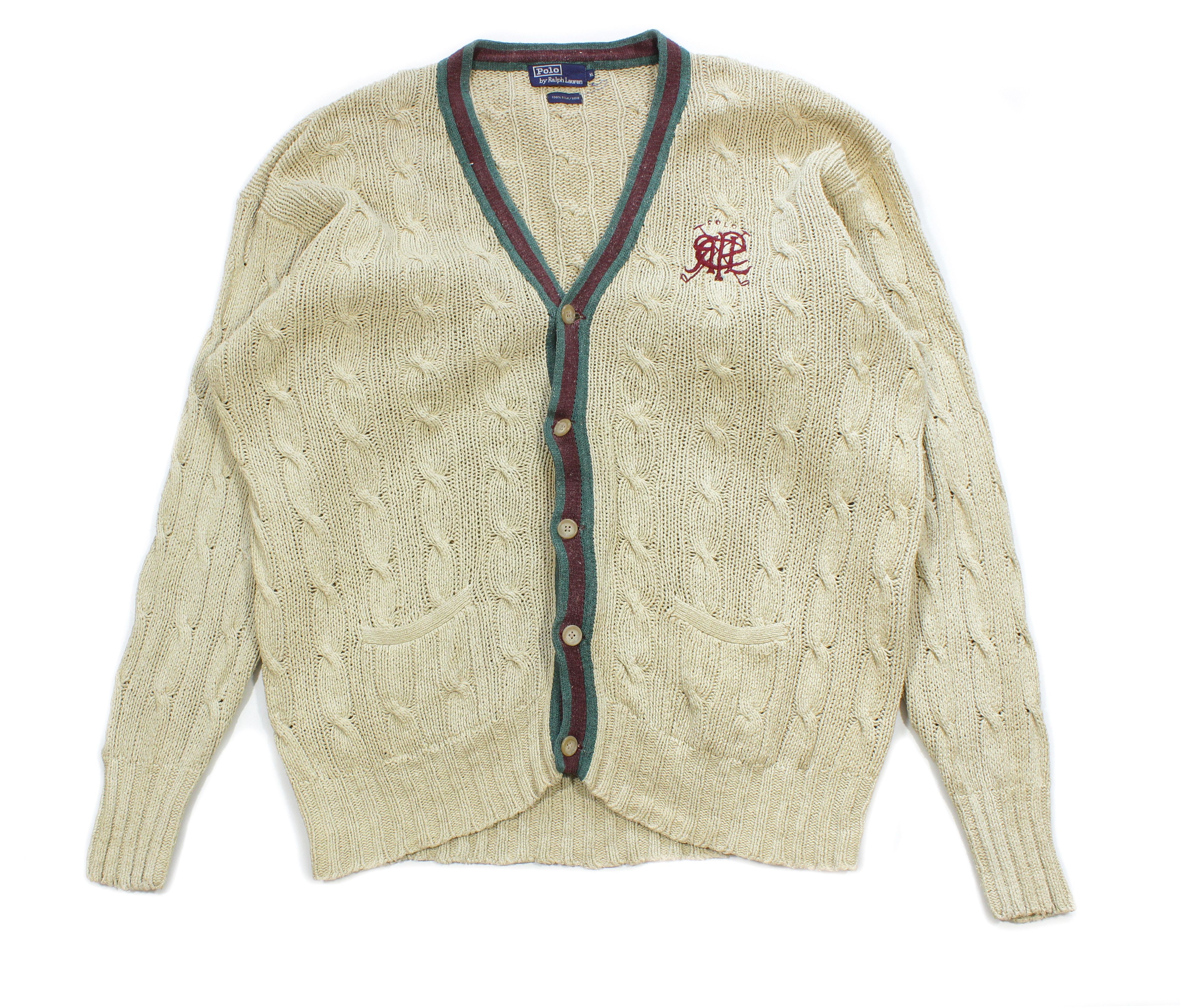 Ralph Lauren 90S Logo Silk Skeleton Cable Knit Cardigan Vintage | Grailed