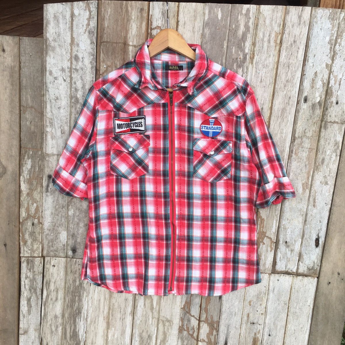Flannel × Vintage × Von Dutch Vintage Von Dutch zipper flannel shirt ...