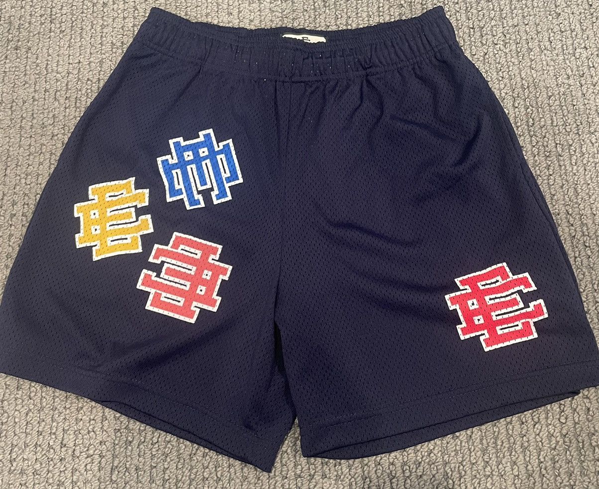 Eric Emanuel Eric Emanuel Navy Multi-colored logo shorts | Grailed