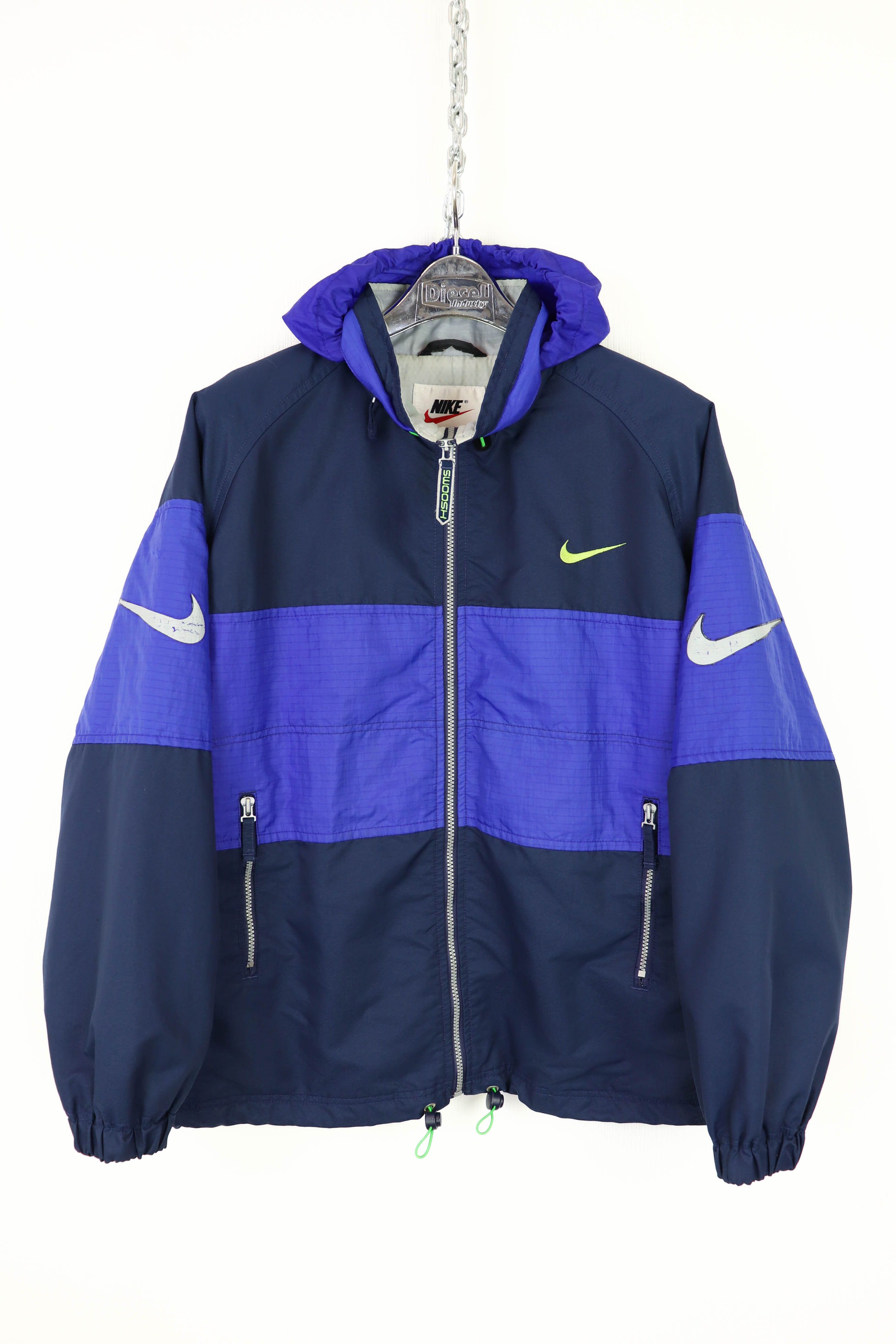 Nike × Vintage Nike Vintage 90s Big SWOOSH Logos Navy/Blue Nylon Jacket ...