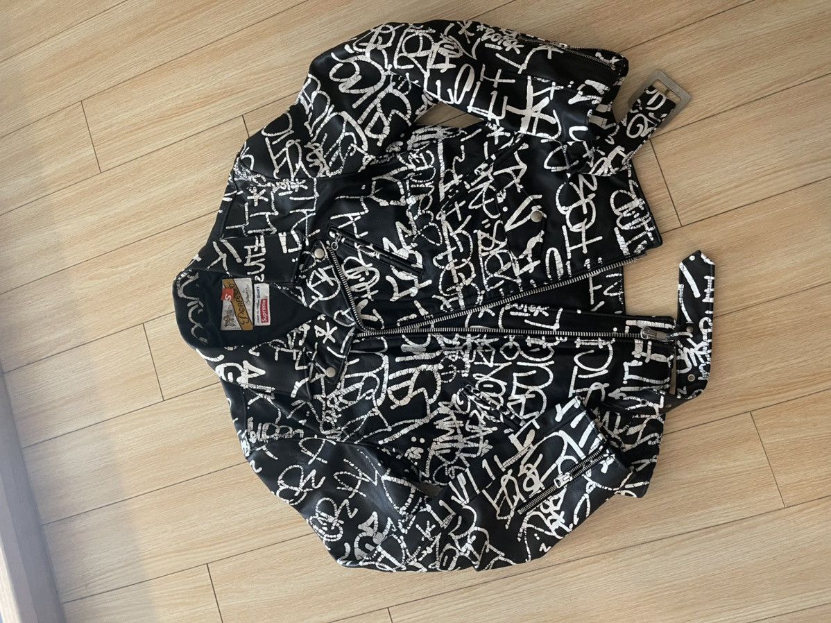 Comme des Garcons × Supreme CDG Graffiti Black Leather Biker Jacket ...