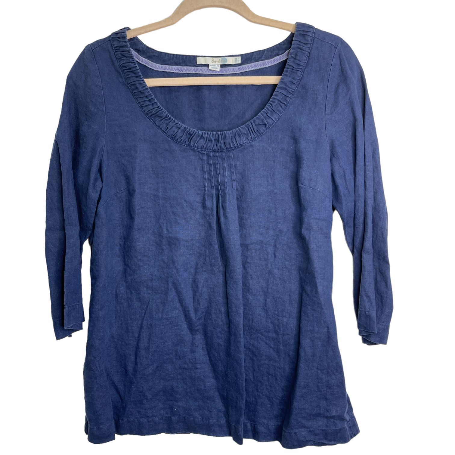 Boden Boden Womens Linen Ruched Neck Pin tuck Navy Top Blouse 10 | Grailed