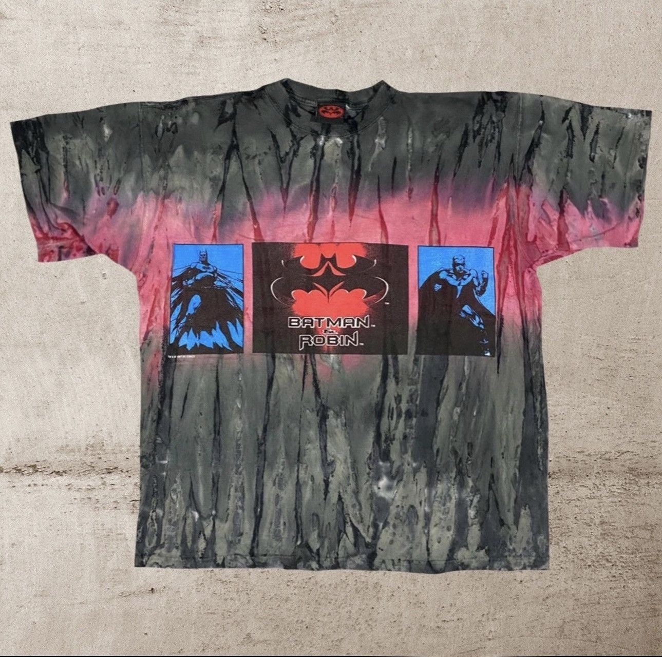 1990x Clothing × Batman × Vintage Vintage 1997 Batman & Robin Tye Dye T ...