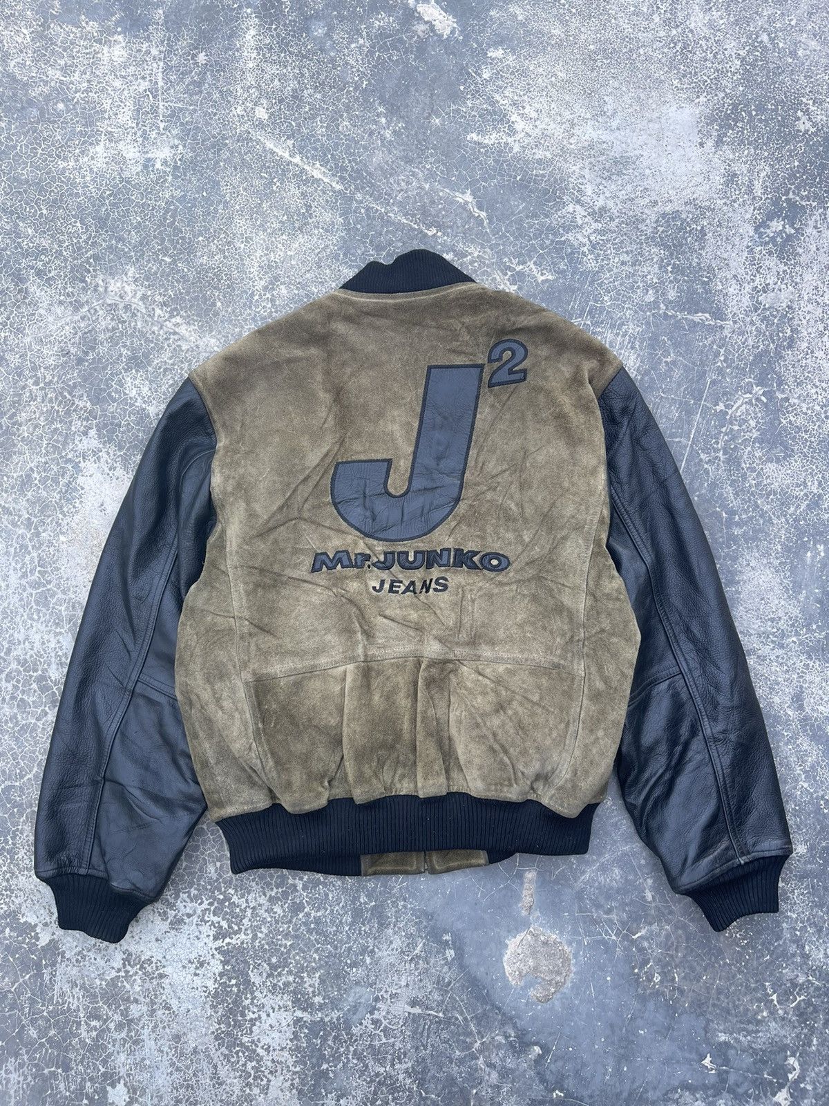 Japanese Brand × Mr. Junko × Varsity Jacket Vintage Mr.Junko Suede and leather sleeve varsity ...