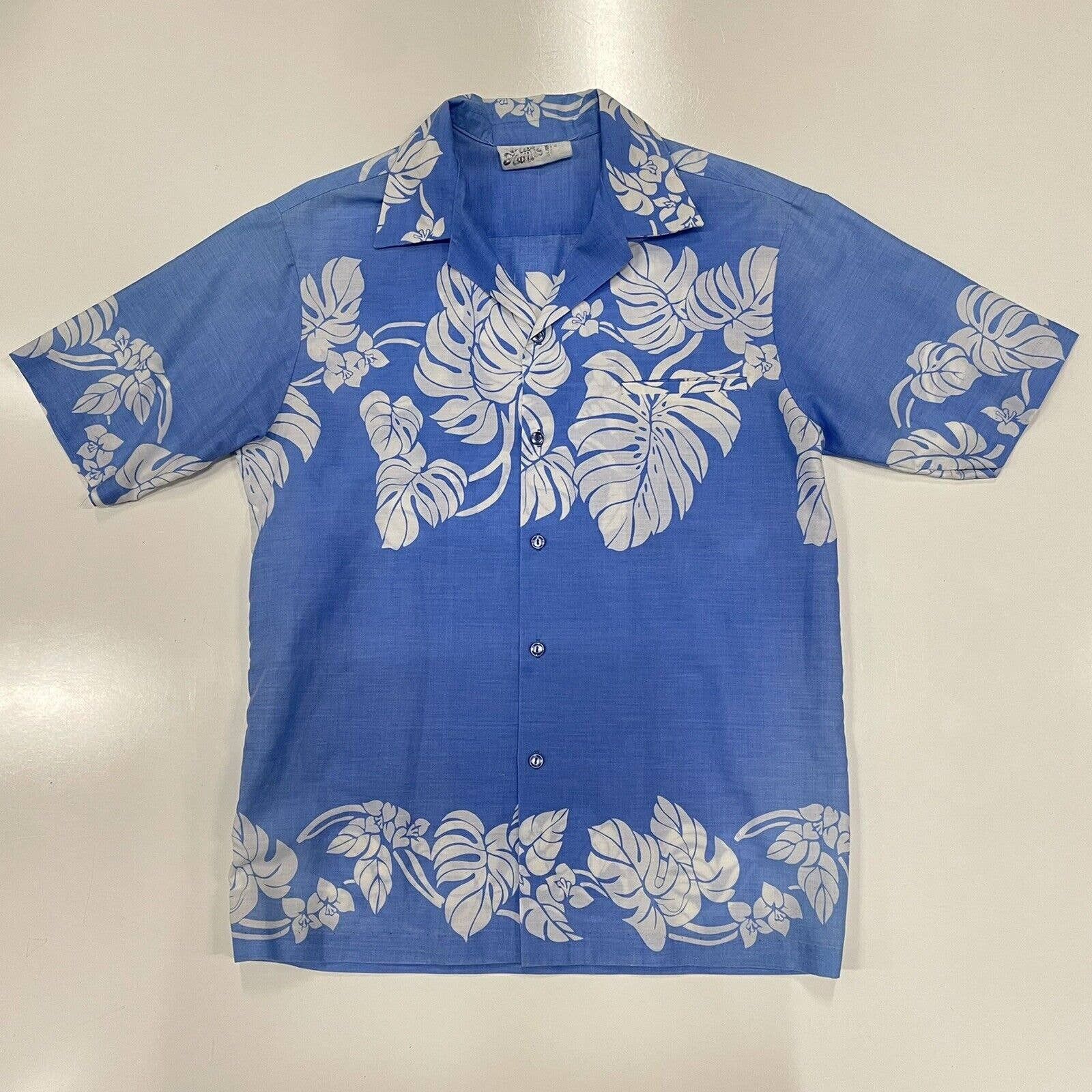 Hilo Hattie VTG Hilo Hattie Men’s Hawaiian Shirt Blue White Floral XL ...