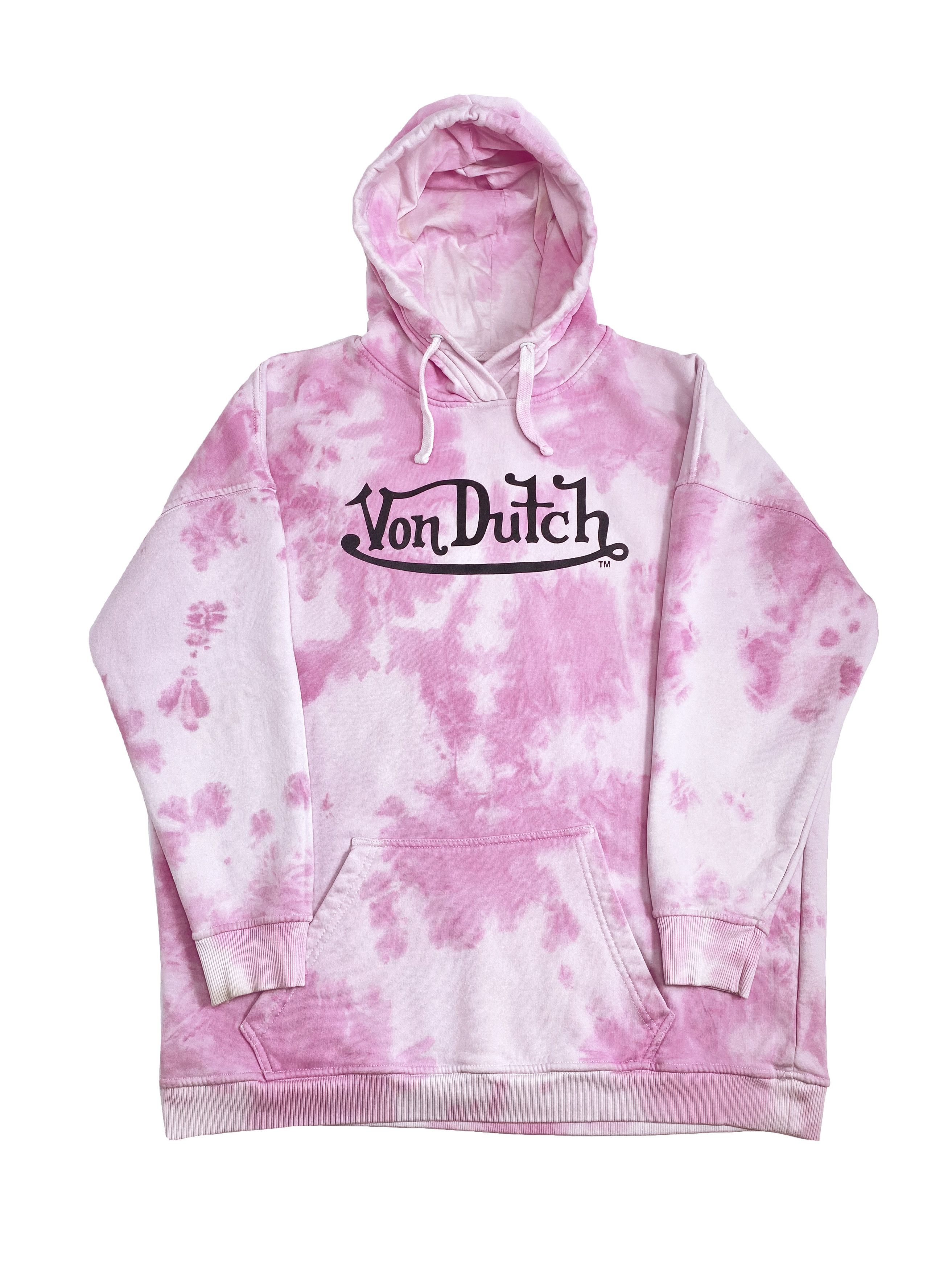 Vintage × Von Dutch Von Dutch Pink Dyed Big Logo Oversized Hoodie | Grailed