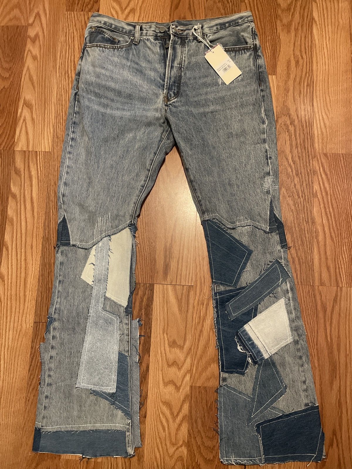 MNML Flared Patchwork Denim Jeans | Grailed